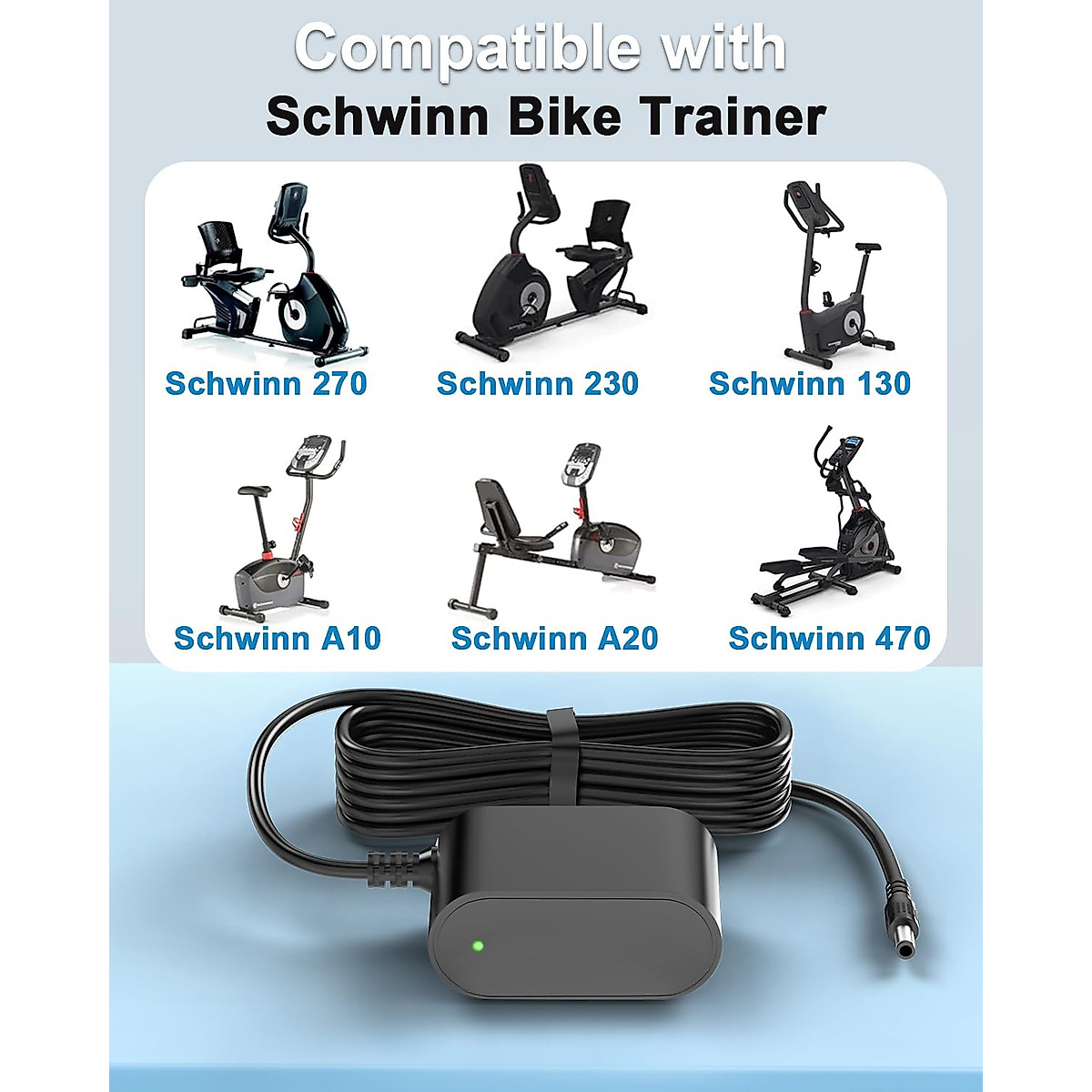 Replacment for Schwinn Power Adapter Compatible with Schwinn 230 270 470 430 420 240 220 130 A10 A20 A40 Bike Exercise Elliptical Recumbent Upright Trainer Power Cord 9V AC Adapter 6.5FT