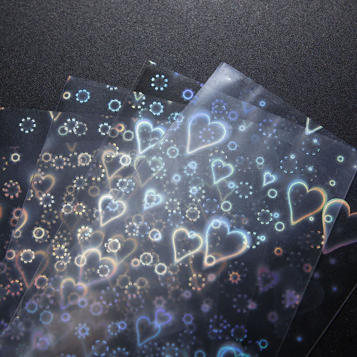 Black Lotus 100 PCS Top Loading Sweet Heart Shaped Holographic Photo Card Sleeves, Cute Foil Holo Shinny Card Protector for Kpop/Idol/TCG/CCG Standard Sized/Japanese Sized Cards Cover (65x90mm)