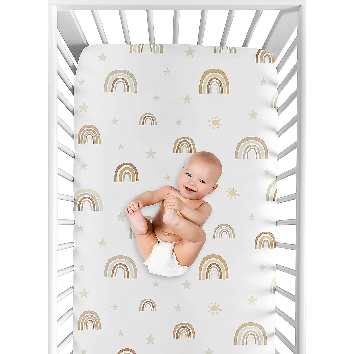 Sweet Jojo Designs Neutral Boho Rainbow Girl Boy Unisex Fitted Crib Sheet Baby or Toddler Bed Nursery - Mustard Yellow Pumpkin Orange Bohemian Sunshine Modern Vintage Beige Gold Taupe Tan