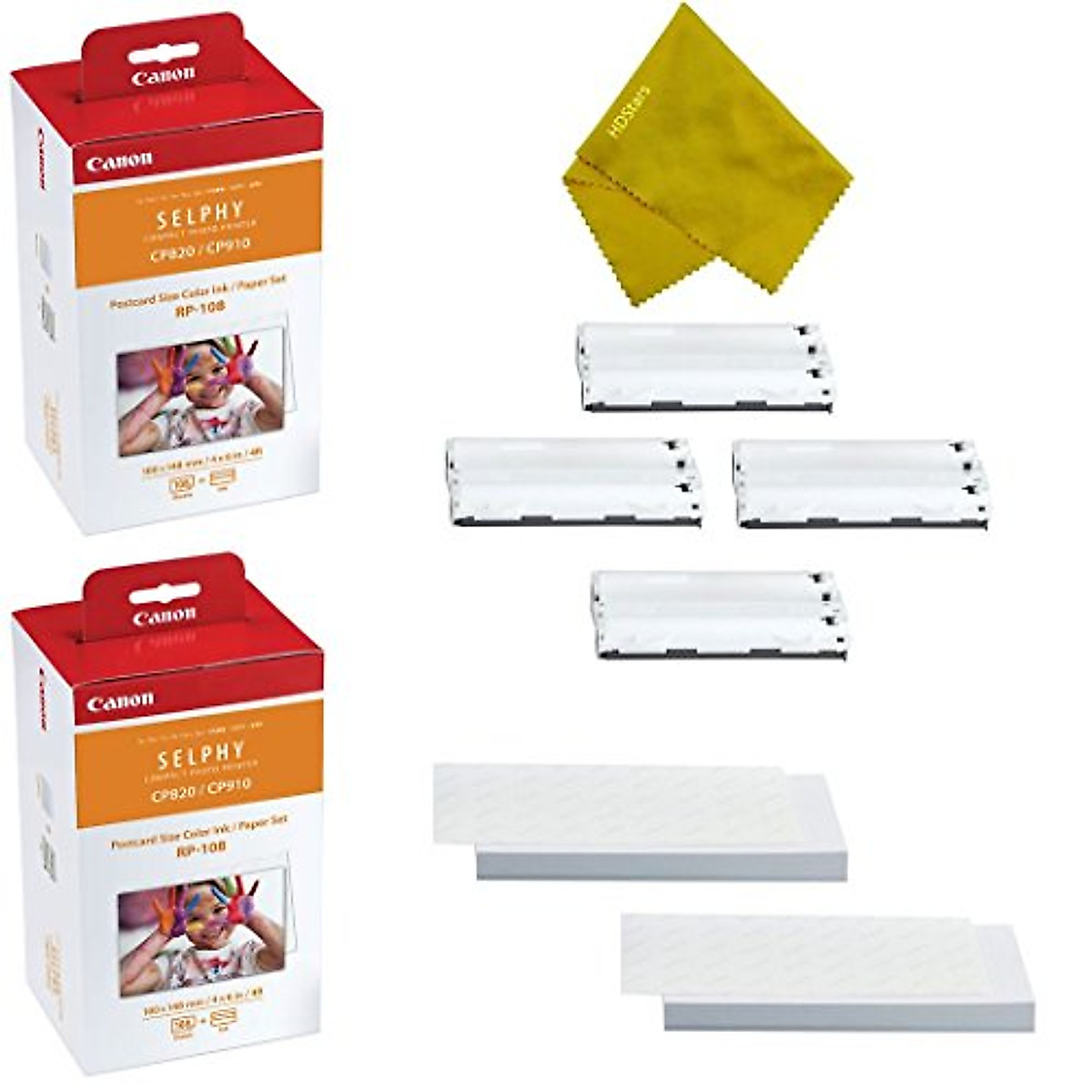 Canon RP-108 High Capacity Color Ink Cassette and 216 Sheets 4 x 6 Paper Glossy For SELPHY CP1300, CP1200, CP910, CP820 Wireless Compact Photo Printer (2-Pack)