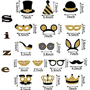 16PCS Birthday Party Photo Props Black & Gold Booth Signs Prom Photobooth Moustache Glasses Hats Crowns Selfie For Kids Men Women Wedding Engagement Bridal Shower,Bachelorette Party,Photobooth Selfies