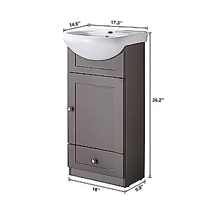 Mogiyin 18 Inch Vanity Small Bathroom Vanity,Modern Bathroom Vanities Small Bathroom Sink Vanity Combo with White Countertop Ceramic Vessel Sink,Narrow Bathroom Vanity 1 Door 1 Drawer Grey Khaki