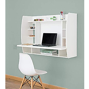 Basicwise Wall Mount Laptop Office Desk with Shelves, White,