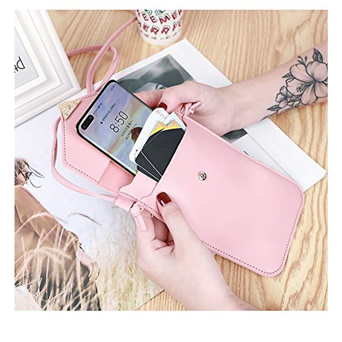 ISYSUII Crossbody Wallet Case for Samsung Galaxy S10 Plus Touch Screen Cell Phone Purse Love Heart Pattern with Card Holder Neck Strap Leather Magnetic Protective Cover for Women Girls,Red