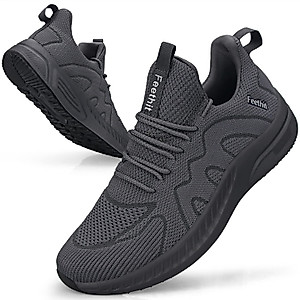Feethit Mens Non Slip Running Shoes Lightweight Breathable Slip on Walking Tennis Shoes Casual Comfortable Sneakers Dark Gray 12