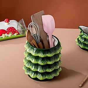 HPYNPES Large Ceramic Christmas Utensil Holder - Festive Christmas Tree Design for Holiday Kitchen Decor