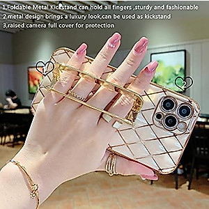 for iPhone 12 Pro Max Cute Case for Women,Luxury Glitter Sparkle Plating TPU Rugged Shockproof Bumper,Bling Soft Rubber Metal Buckle Kickstand Hand Holder Girly Phone Case for iPhone 12 Promax Pink