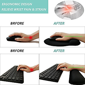 Keyboard Wrist Rest Pad Mouse Pad with Wrist Support, Ergonomic Memory Foam Mouse Wrist Cushion Support for Home Office Laptop Computer Working Gaming (Black)
