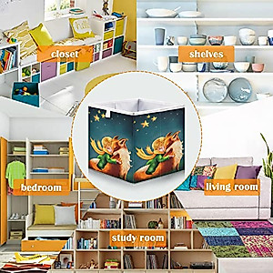 visesunny Closet Baskets Cute Boy and The Fox2 Storage Bins Fabric Baskets for Organizing Shelves Foldable Storage Cube Bins for Clothes, Toys, Baby Toiletry, Office Supply