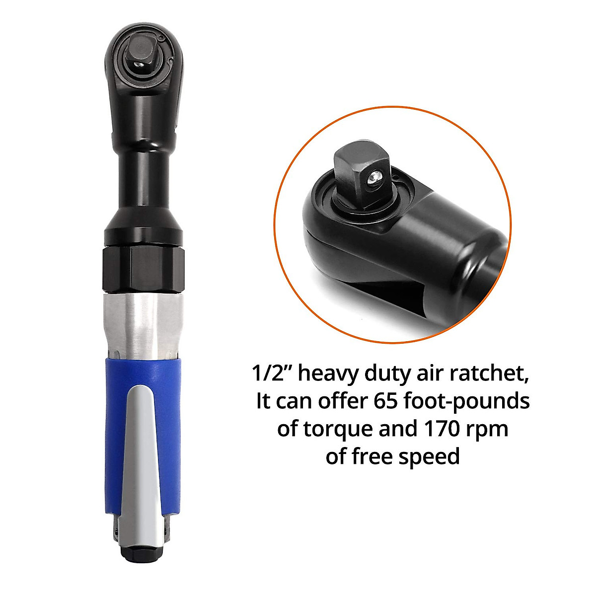 QWORK 1/2" Air Ratchet Wrench,Super Fast Heavy Duty Air Ratchet, 65ft-lbs Max Torque