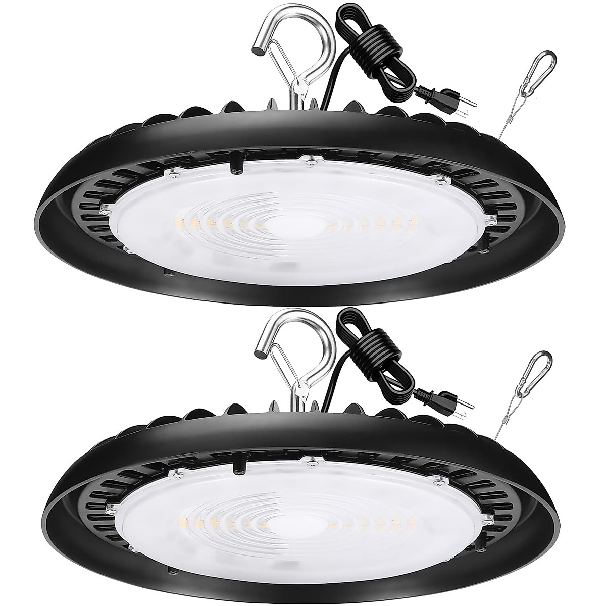 2 Pack LED High Bay Light with US Plug 6FT Cable, 120V 200W 26000LM 5000K Daylight, 800W-1000W HID/HPS Equivalent, UL IP65 Commercial Warehouse Lighting for Workshop,Garage, Gym,Factory, Non-Dim