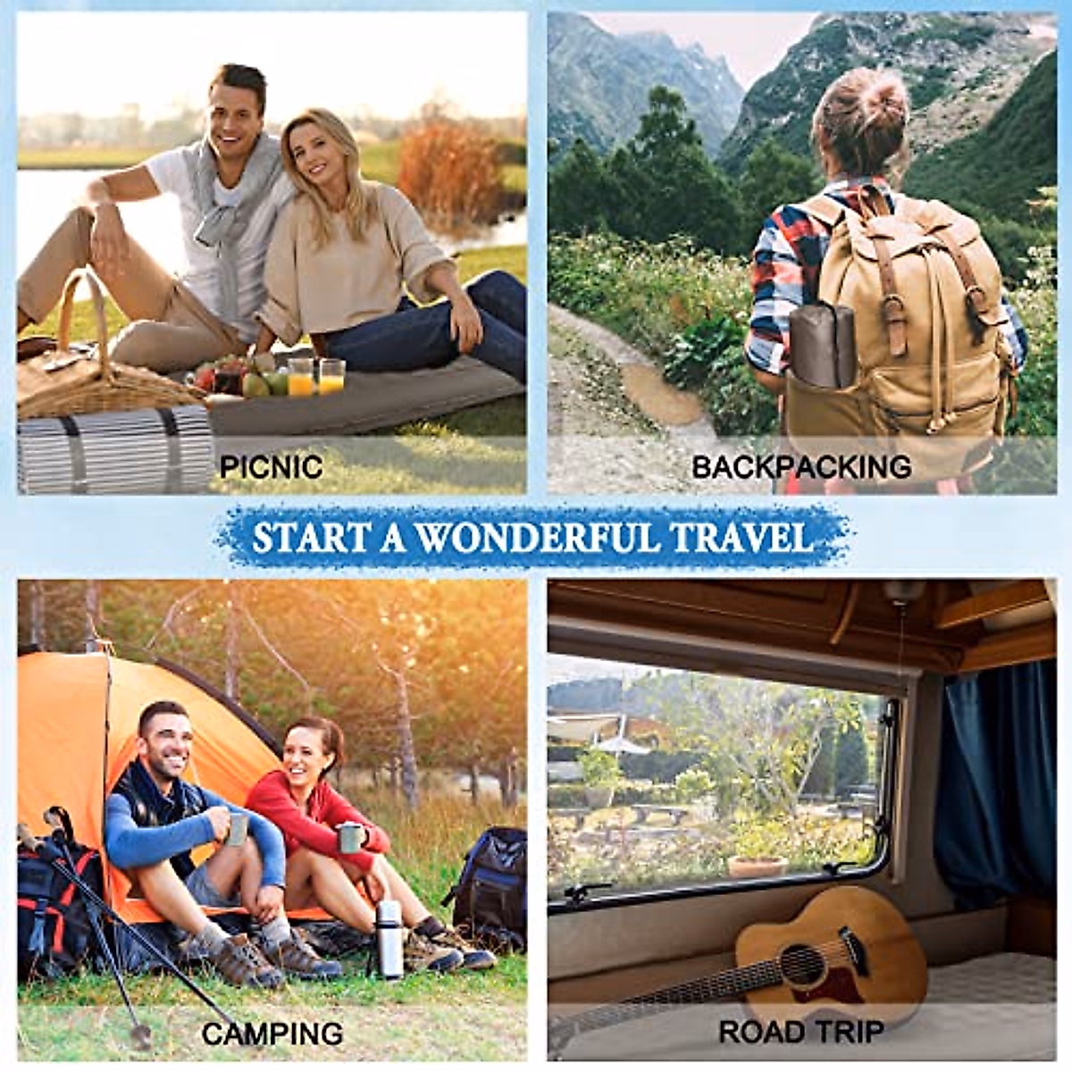 NOWTOWIN Inflatable Sleeping Pad for Camping, 4 Inch Thick Comfortable Sleeping Mat for Backpacking Hiking Traveling, Compact Waterproof Camping Air Mattress with Built in Foot Pump and Pillow