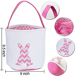 3 PCS Easter Bunny Basket - Canvas Cotton Easter Eggs Basket with Fluffy Tails - Perfect for Girls & Boys Easter Egg Hunts - Easter Baskets for Kids (Pink, Purple, Blue)