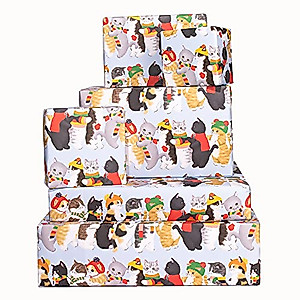 CENTRAL 23 Fun Christmas Cats Wrapping Paper - 6 Sheets of Gift Wrap - For Cat Owners - For Men Women - Seasonal - Recyclable