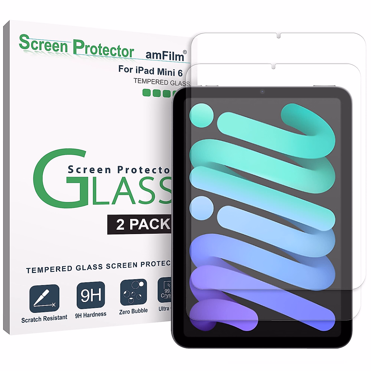 amFilm Glass Screen Protector for iPad Mini 6 (2021), 9H, Apple Pencil 2nd Compatible, Tempered Glass, 2 Pack