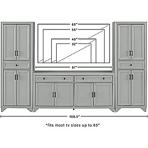 Crosley Furniture Tara 3-Piece Entertainment Set with Sideboard and 2 Storage Cabinets, Distressed Gray