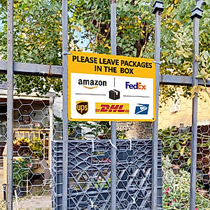 Package Delivery Sign Delivery Instructions Sign 2 Pack Leave Packages in The Box Sign,Two For One : 1 Pcs Super Tough PVC+1 Pcs Self Adhesive Vinyl, Rust-Free, Weather-Proof