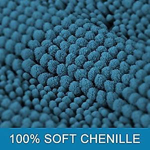 H.VERSAILTEX 2 Piece Bathroom Set Bathroom Rugs Bath Mats Sets Super Absorbent Chenille Striped Bath Mats Non Skid Machine Wash Dry Rugs for Bathroom Floor(Turquoise Blue, 47 x 17 Plus 17 x 24 Inches)