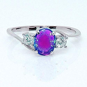 Ginger Lyne Collection Addy Purple Oval Opal Sterling Silver CZ Ring Size 9