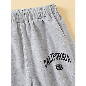 Floerns Girls 3 Pcs Letter Graphic Print Elastic Waist Sweatpants Jogger Pants Black Grey 11-12 Years