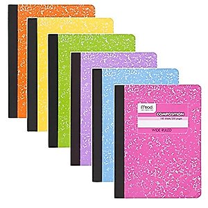 Mead Composition Book, 6 Pack of Wide Ruled Composition Notebooks, Wide Rule paper, 100 sheets (200 Pages), Pastel Color Notebook