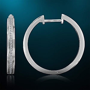 NATALIA DRAKE 1/10 Cttw Diamond Hoop Earrings for Women in Rhodium Plated 925 Sterling Silver Color HI/Clarity I2-I3