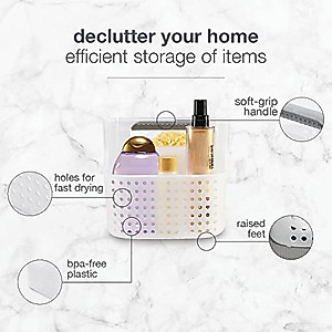 Madesmart 2-Compartment Soft Grip Shower Tote for Bathroom Organization, Plastic Storage Shower Caddy Bucket, Small, Frost