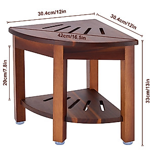 HouseJoy Corner Shower Bench with Shelf, Corner Shower Stool for Shaving Legs, Shower Foot Rest Waterproof Bathroom Bench -Bath Seat, Spa Foot Rest Shaving Stool Corner
