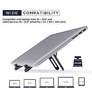 Welltekk Laptop Stand, Aluminum Computer Riser, Ergonomic Portable Laptop Tablet Riser for Desk, Compatible with 10 to 15.6 inch Laptops and iPad Devices (Gray)