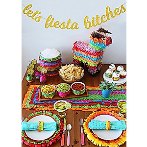 Glamoncha Let's Fiesta Bitches Gold Glitter Banner Sign Garland for Mexican Fiesta Party Bridal Shower Bachelorette Party Decorations