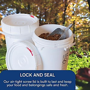 5 Gallon Food Grade Storage Container with Screw Lid - Durable Plastic for All-Purpose Storage - Pack of 2 - Air-Tight Design with Child Resistant Button ensures Safety. Perfect for Food Safe Buckets