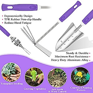 HLWDFLZ Purple Garden Tool Set Gardening Gifts for Women - 11PCS Heavy Duty Garden Tools with Detachable Storage Bag, Weeder, Dual-Purpose Hoe