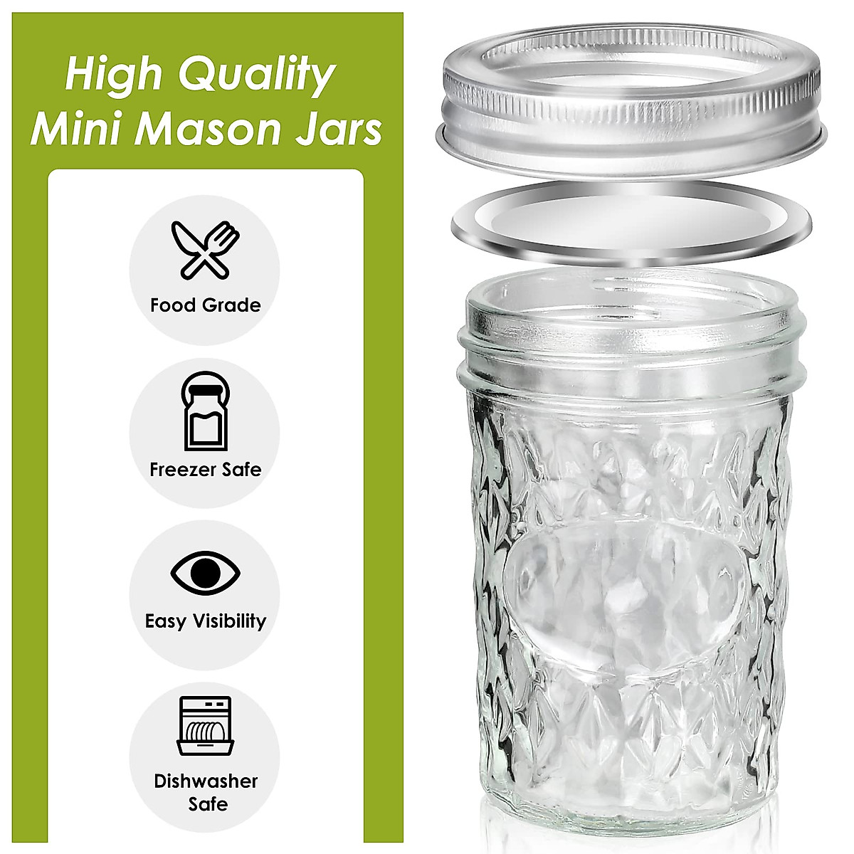 moniko Mini Mason Jars,Canning Jars,6 oz Mason Jars With Lids,Small Glass Jars Ideal for Food Storage, Jam, Spice,Candle,Honey,Wedding Favors(12 PACK)