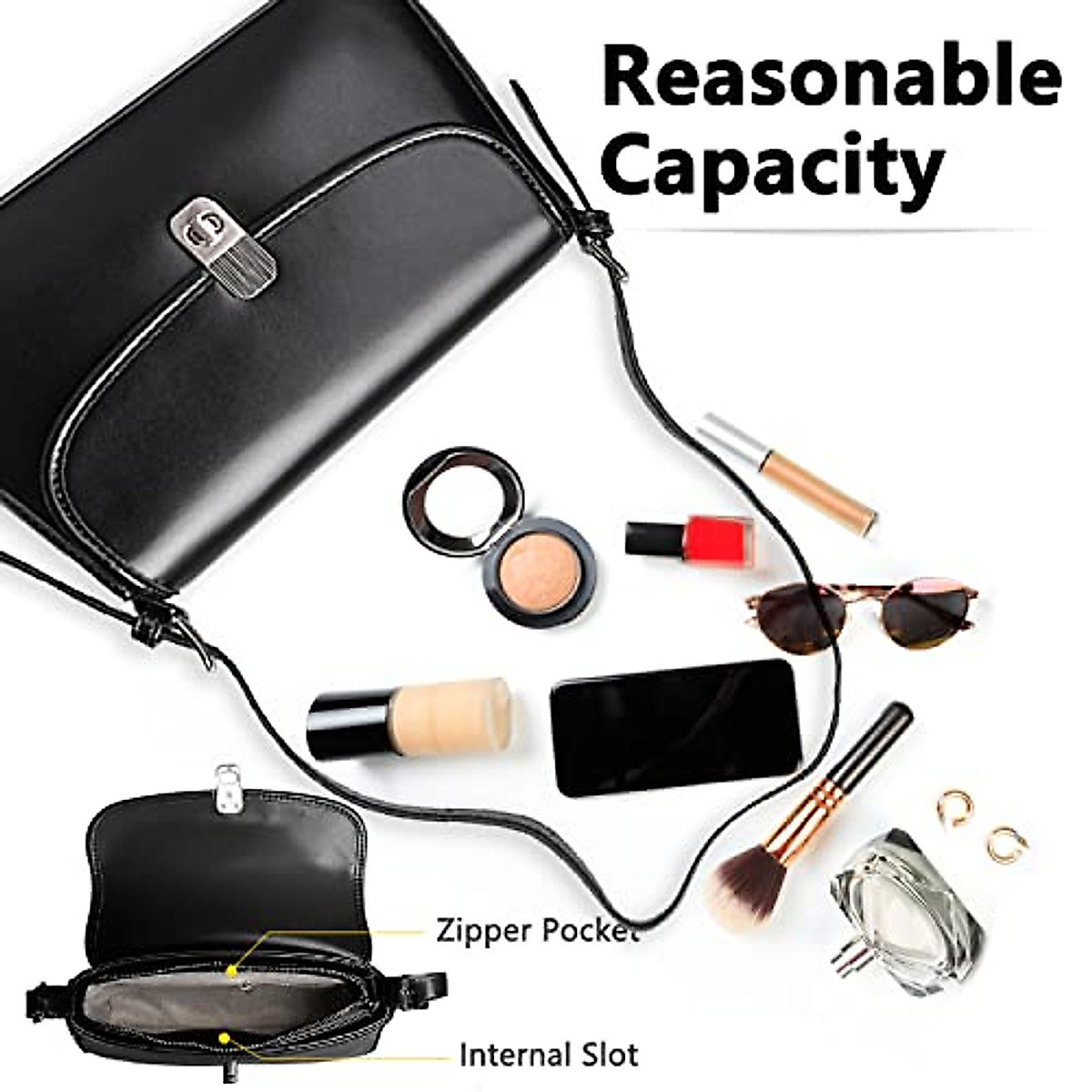 PS PETITE SIMONE Small Black Shoulder Bag for Women Brianna Trendy White Mini Purse Shoulder Handbag