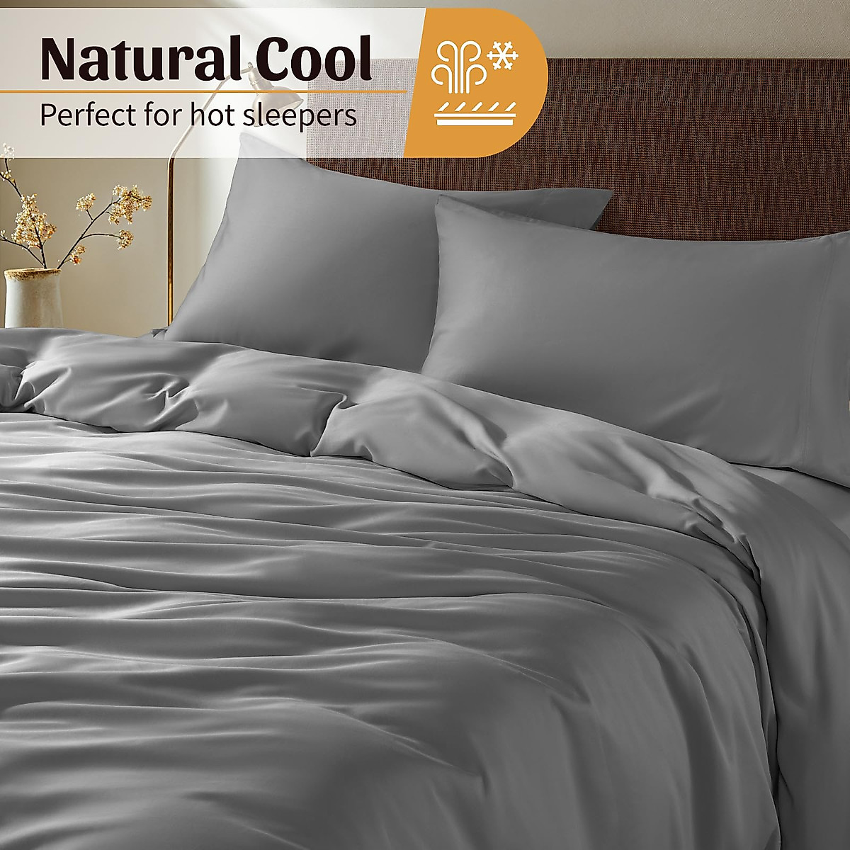 Shilucheng Cotton Tencel King Duvet Covers Set, Breathable, Cooling, Silky Eucalyptus Lyocell Comforter Cover Hotel Collection Bedding, 1 Duvet Cover, 2 Shams(Dark Grey,King)