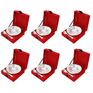 NOBILITY Bowl Spoon Set Silver Plated Dry Fruits Dessert Serving Sets for Diwali Wedding Return Gift Items Friends Family Home Decorative Corporate Gifts 6 Sets
