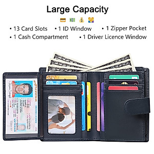 SENDEFN Men's Wallet Genuine Leather Wallets for Men RFID Blocking Card Holder with Zipper Coin Purse