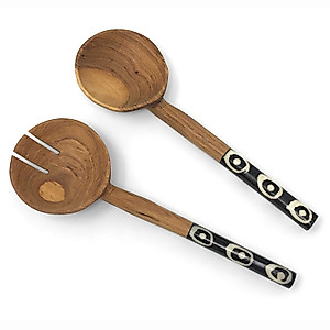Hand Carved Olive Wood Petite Salad Servers with Bone Handles