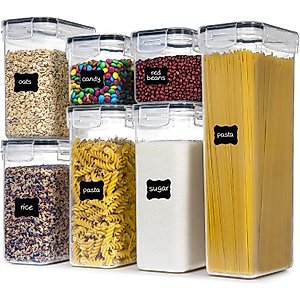 7 PACK Airtight Food Storage Containers With Lids, BPA Free Kitchen Storage Containers for Spaghetti, Pasta and More, Plastic Canisters for Pantry Organization and Storage（Attached sticker）