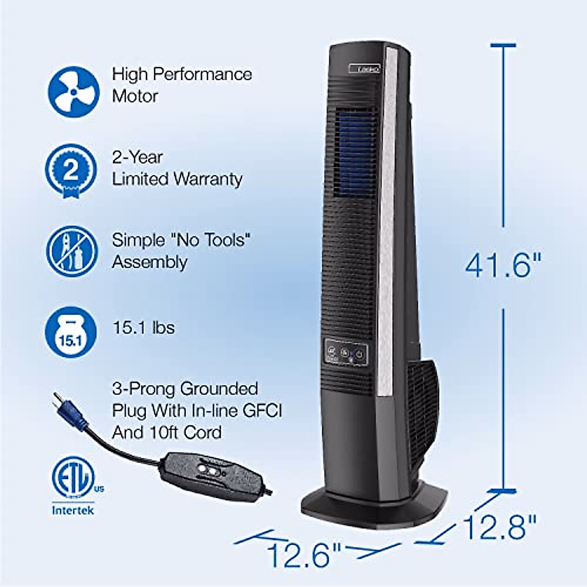 Lasko 42" Portable Outdoor Tower Fan with Bluetooth Technology for Decks, Patios and Porches with 4 Speeds, Night Mode, Internal Oscillation, Black, YF200