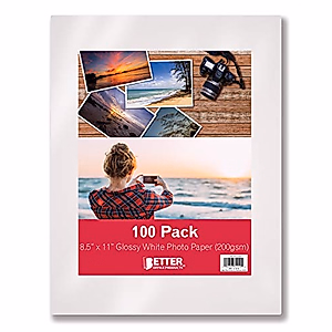 Glossy Photo Paper, 8.5 x 11 Inch, 100 Sheets, Better Office Products, 200 gsm, Letter Size, 100-Count Pack