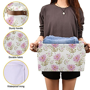 Burbuja Floral Summer Storage Basket - 2 Pack Collapsible Storage Bins Large Closet Organizer Fabric Baskets for Clothes, Home, Office, Shelves