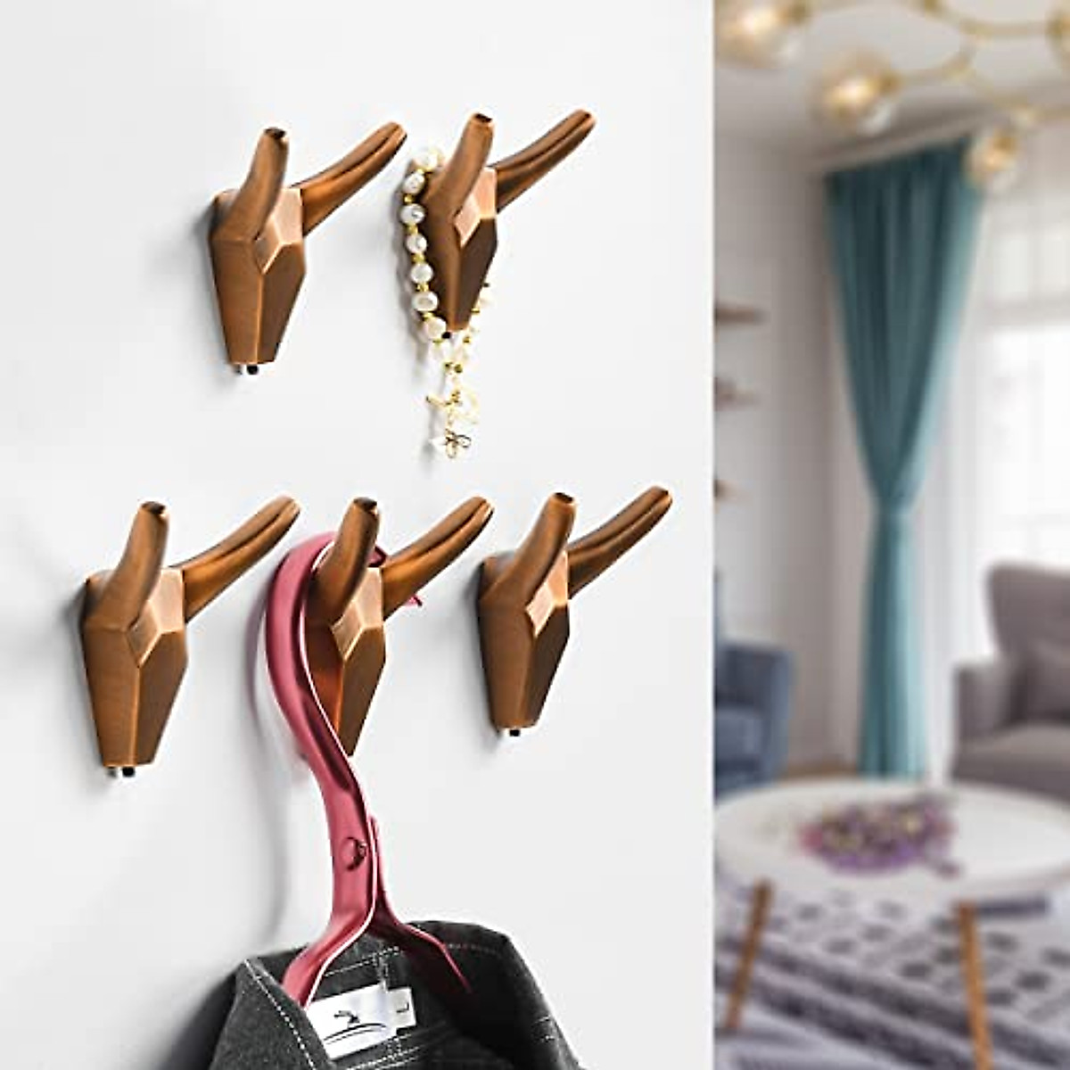 JYL HOME Coat Hooks Hat Hooks Wall Mounted for Hanging Clothes, Heavy Duty Modern Towel Rack Brown, 5 Pack