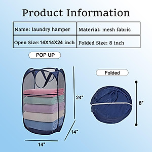 Aplter Collapsible Laundry Baskets Mesh Pop Up Laundry Basket Portable Laundry Hamper, Foldable Clothes Basket Storage Hampers (Blue - 2 Pack)
