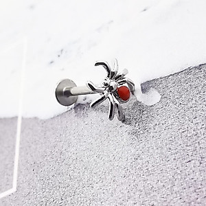 Excepro 16G 316L Surgical Stainless Steel Red Spider Labret Lip Ring Tragus 5/16" Cartilage Stud