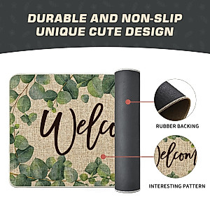 Artoid Mode Eucalyptus Summer Welcome Doormat, Seasonal Spring Summer Low-Profile Yard Floor Switch Mat for Indoor Outdoor 17 x 29 Inch