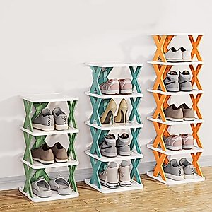 CUSNESTAL Stackable Shoe Rack for Closet, Shoe Organizer Storage for Entryway, Free Combination Shoe Cabinet for Home, 4-tie, Blue