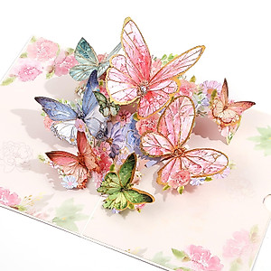 GUAGUA Colorful Butterfly Birthday Card, 3D Greeting Pop up Card with Envelopes for Any Occasion, Birthday Valentines Day Thank You Foldable Dazzle Butterfly Greeting Card for Girls Women Friends Gift