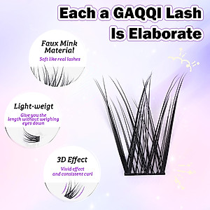 GAQQI Lash Clusters, GQ45 Individual Lashes D Curl, DIY Lash Extension 14mm Only False Eyelash Clusters 120PCS, Natural & Wispy Lash Wisps (GQ45,D Curl,14mm)
