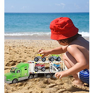 Mozlly Friction Powered ATV or Monster Truck Hauler Playset for Boys and Girls - Toy Car Carrier Truck Toy, Perfect ATV or Monster Truck Trailer Set for Pretend Play or Birthday Gift - Styles May Vary